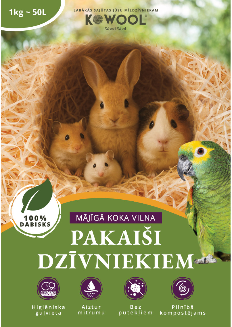 Cozy Wood Wool Pet Bedding 1kg 50l | KOWOOL